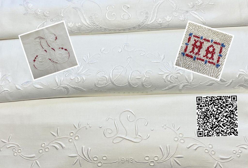 KLENOD-träff, monogram och broderier på lakan och handdukar ...